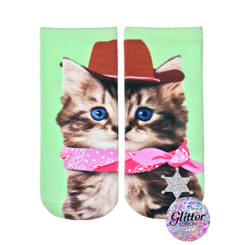 Living Royal Cowboy Kitty Glitter Ankle Socks Model No. 118G - 1 Pair ...